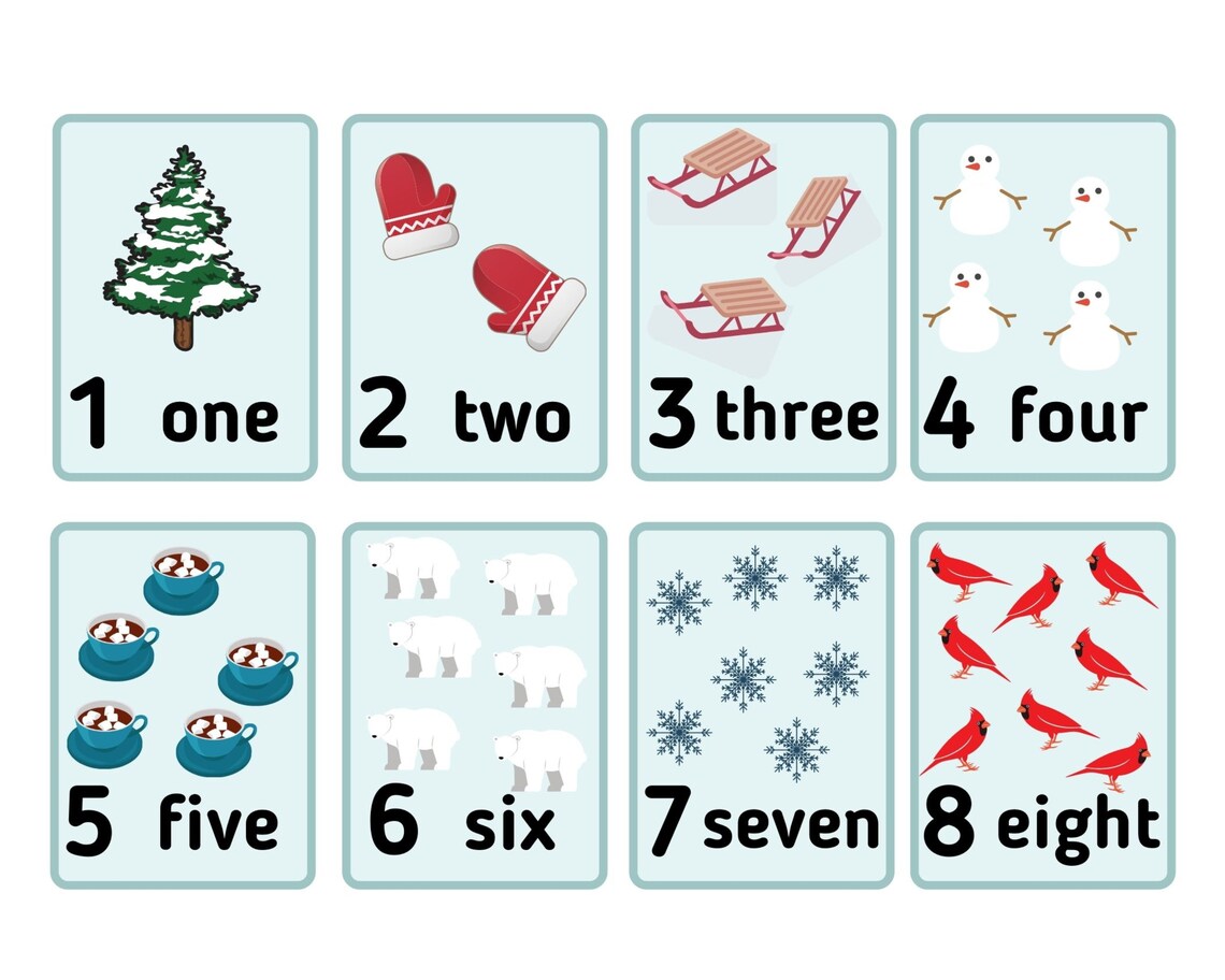 Winter Printable Bundle, Counting Flashcards, Bingo, Math Bingo, Winter ...