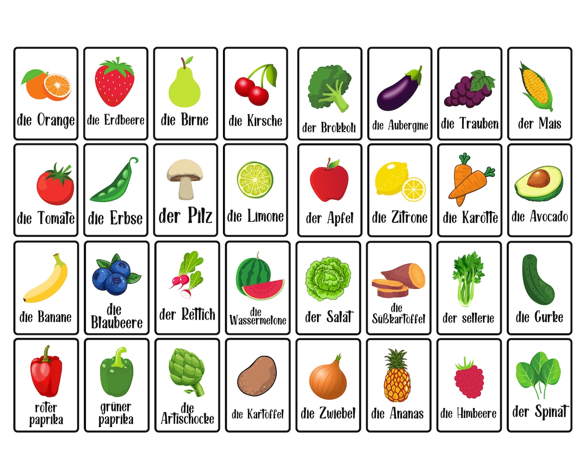 Learning German, Fruit and Veggies, German Language Flashcards ...
