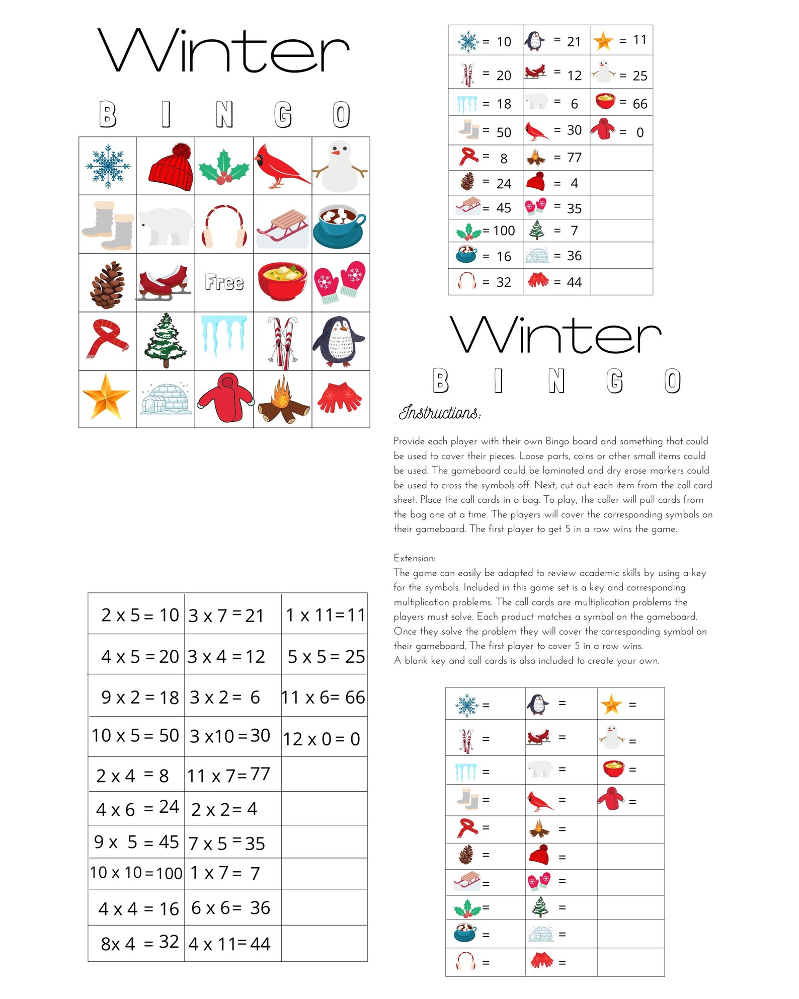 Winter Printable Bundle, Counting Flashcards, Bingo, Math Bingo, Winter ...