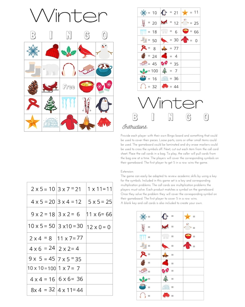 Winter Printable Bundle, Counting Flashcards, Bingo, Math Bingo, Winter ...