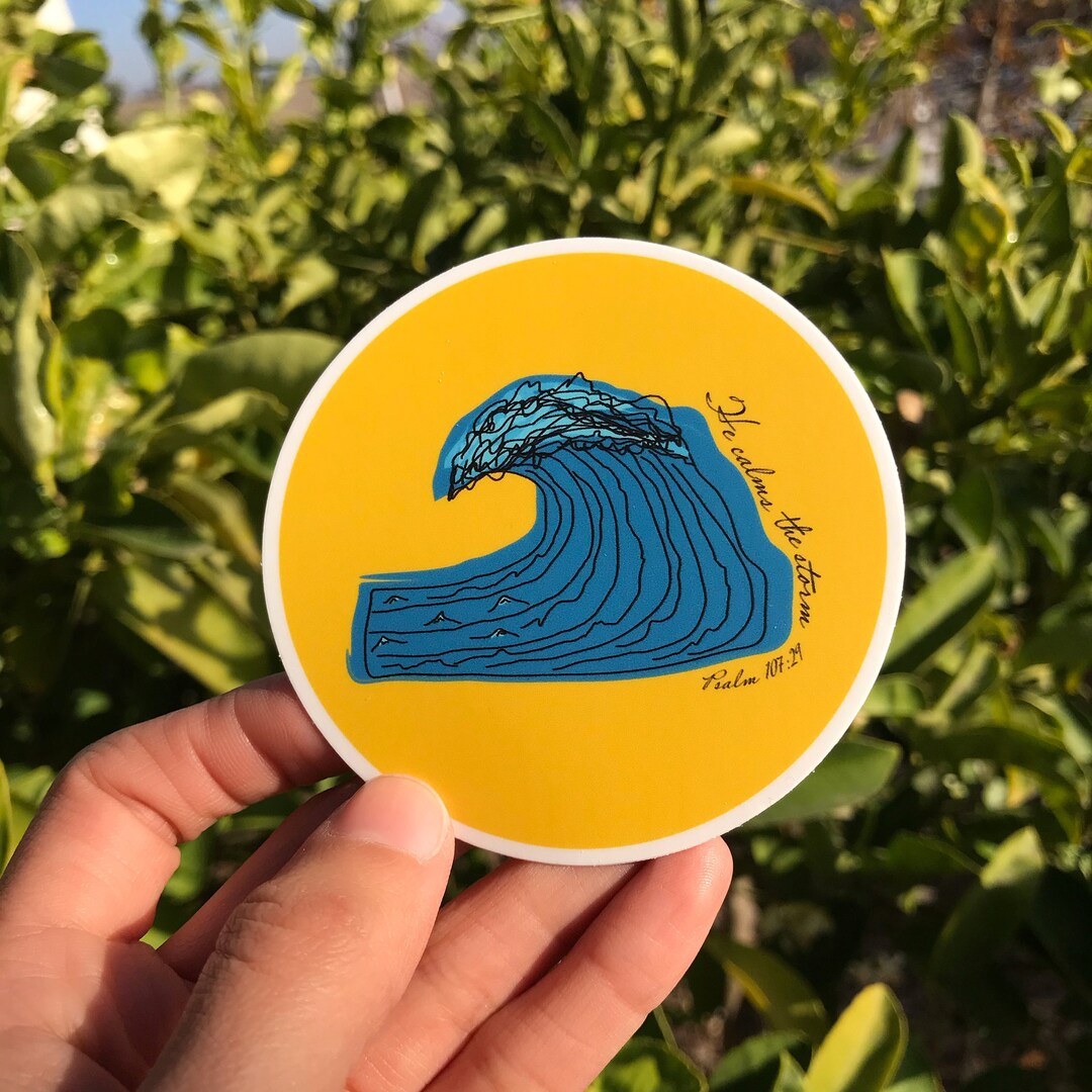 Wave Sticker | He Calms the Storm Sticker | Psalm Sticker | Yellow ...