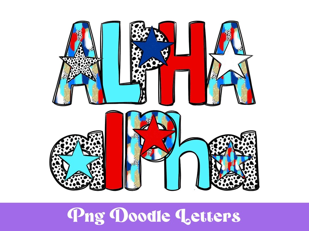 Patriotic Doodle Alphabet Clipart: Polka Dot & Stripe PNG Letters ...