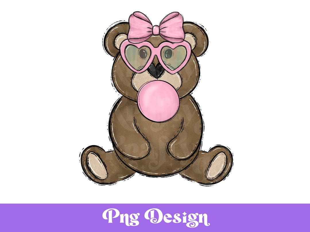 Preppy Bear Blowing Bubble Gum PNG, Sublimation Shirt Design, Instant ...