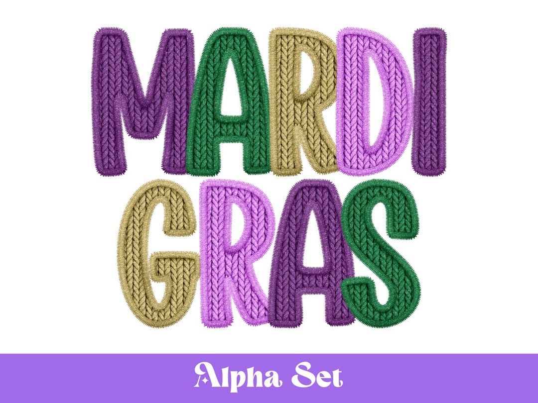 Mardi Gras Alphabet PNG Set, Faux Yarn Alpha, Letters Clipart ...