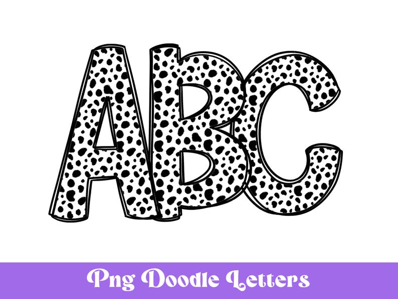 Dalmatian Dots Doodle Alphabet Clipart, Sublimation Letter Set, Hand ...