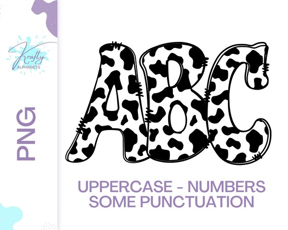 Cow Print Doodle Alphabet Clipart PNG Design Instant - Etsy