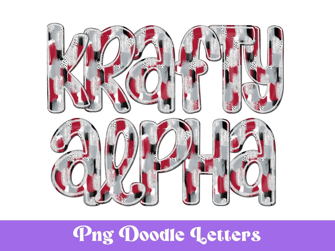 Glitter Brush Strokes Doodle Alphabet Clipart, Sublimation Letter Set ...