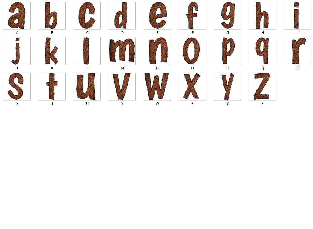 Tooled Leather Doodle Letters, Western Alphabet Clipart, Sublimation ...