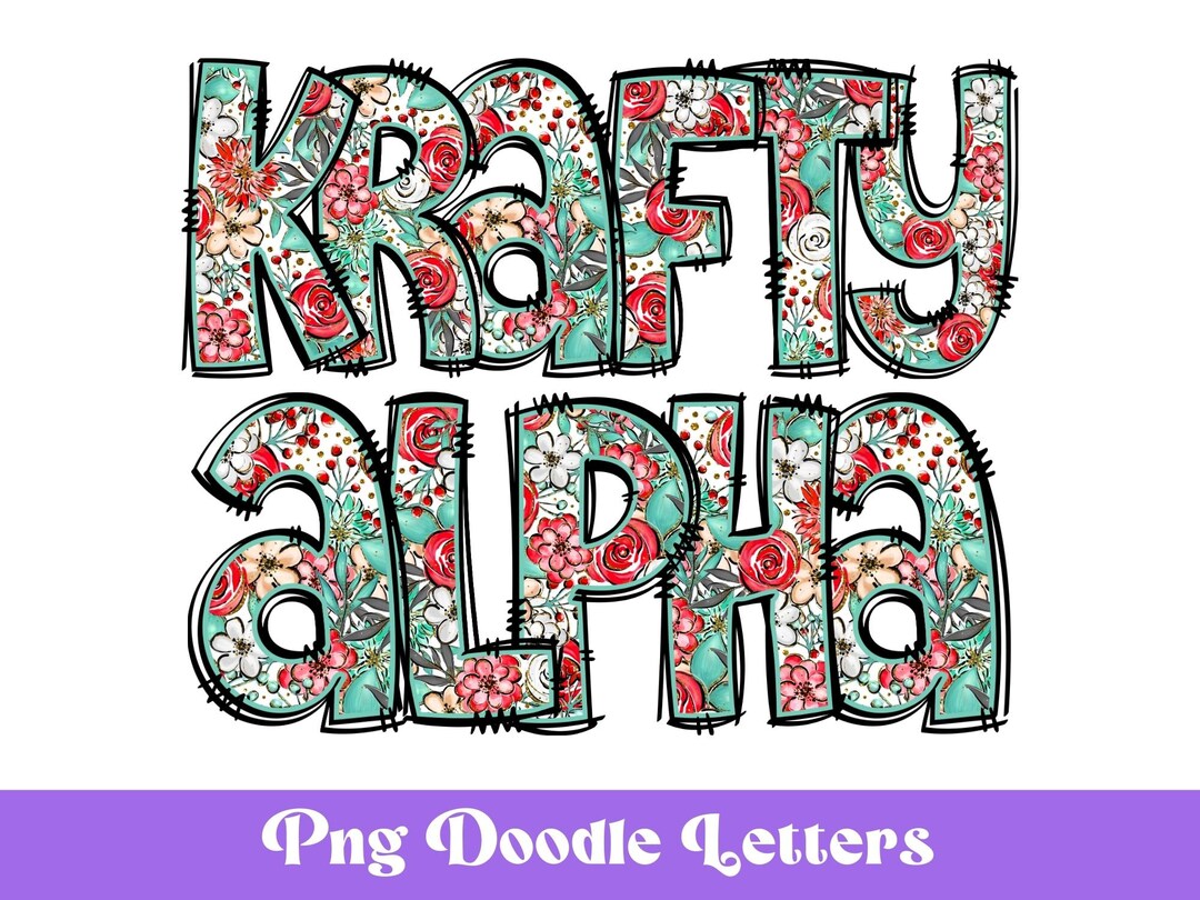 Watercolor Floral Doodle Letter Alphabet Set, Summer Sublimation ...