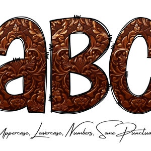 Tooled Leather Letters, Western Doodle Alphabet Clipart, Sublimation ...