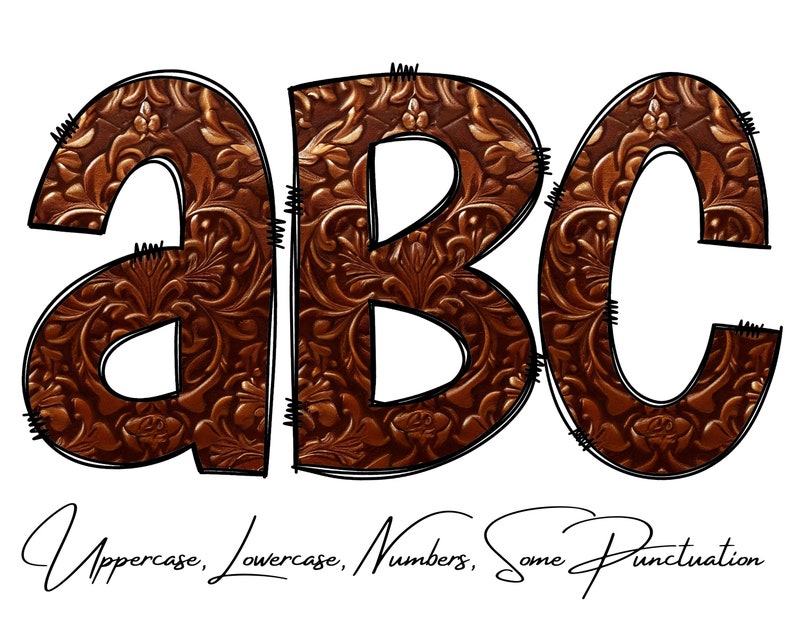 Tooled Leather Letters, Western Doodle Alphabet Clipart, Sublimation ...