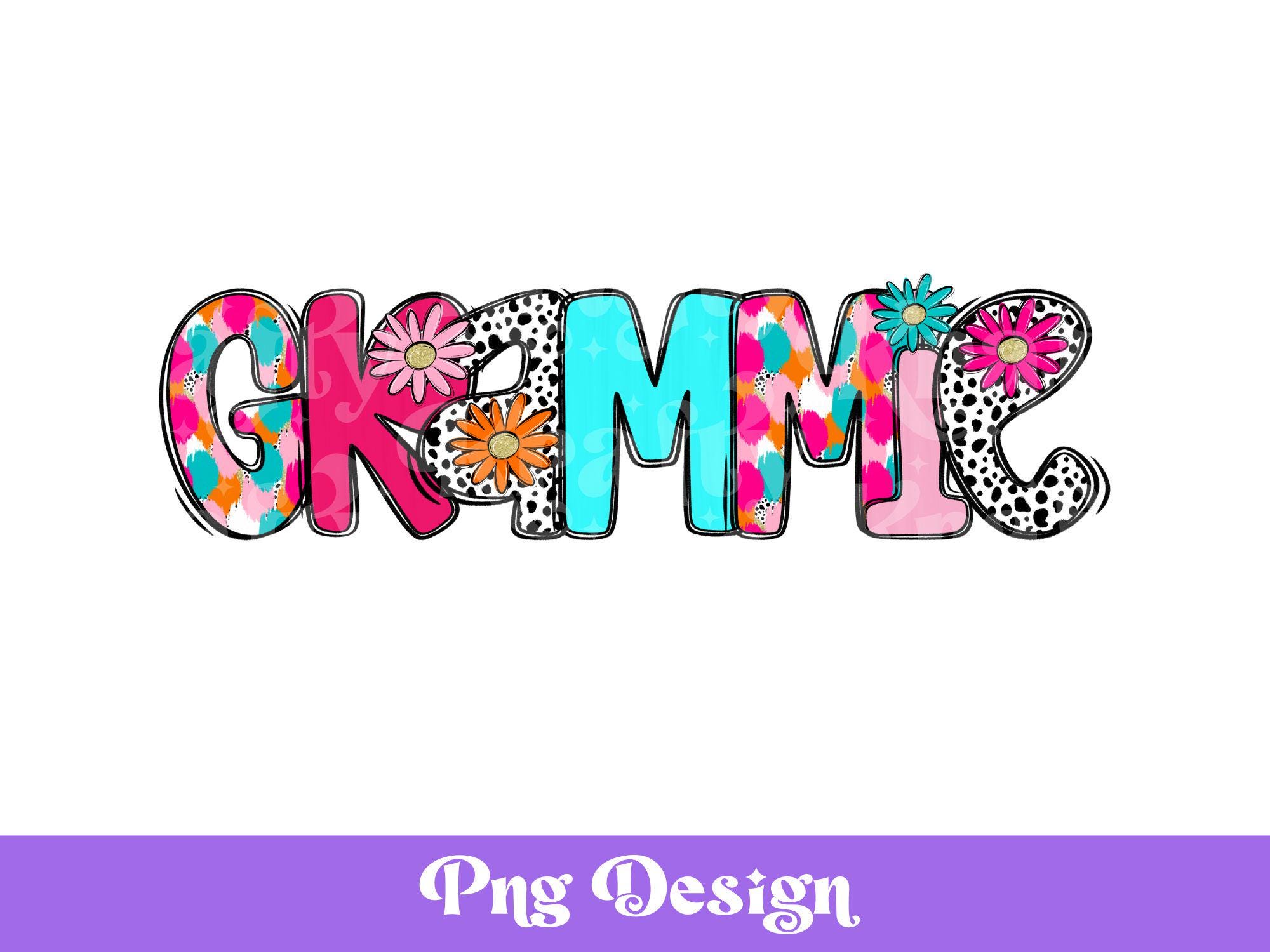 Preppy Grammie Sublimation PNG Design, Bright Doodle Letters, Mother's ...