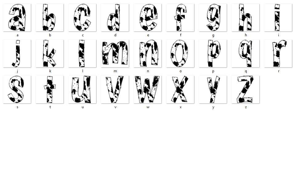 Cow Print Doodle Alphabet, Animal Print, Cowhide, Sublimation Letters ...