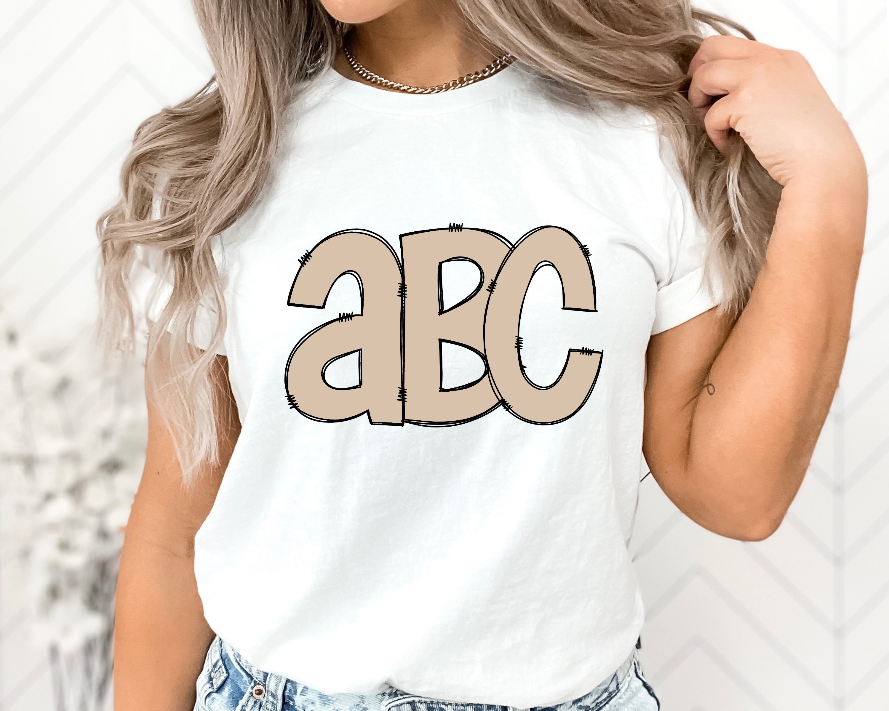 Tan Doodle Alphabet Clipart, Sublimation Letter Set, Commercial Use ...