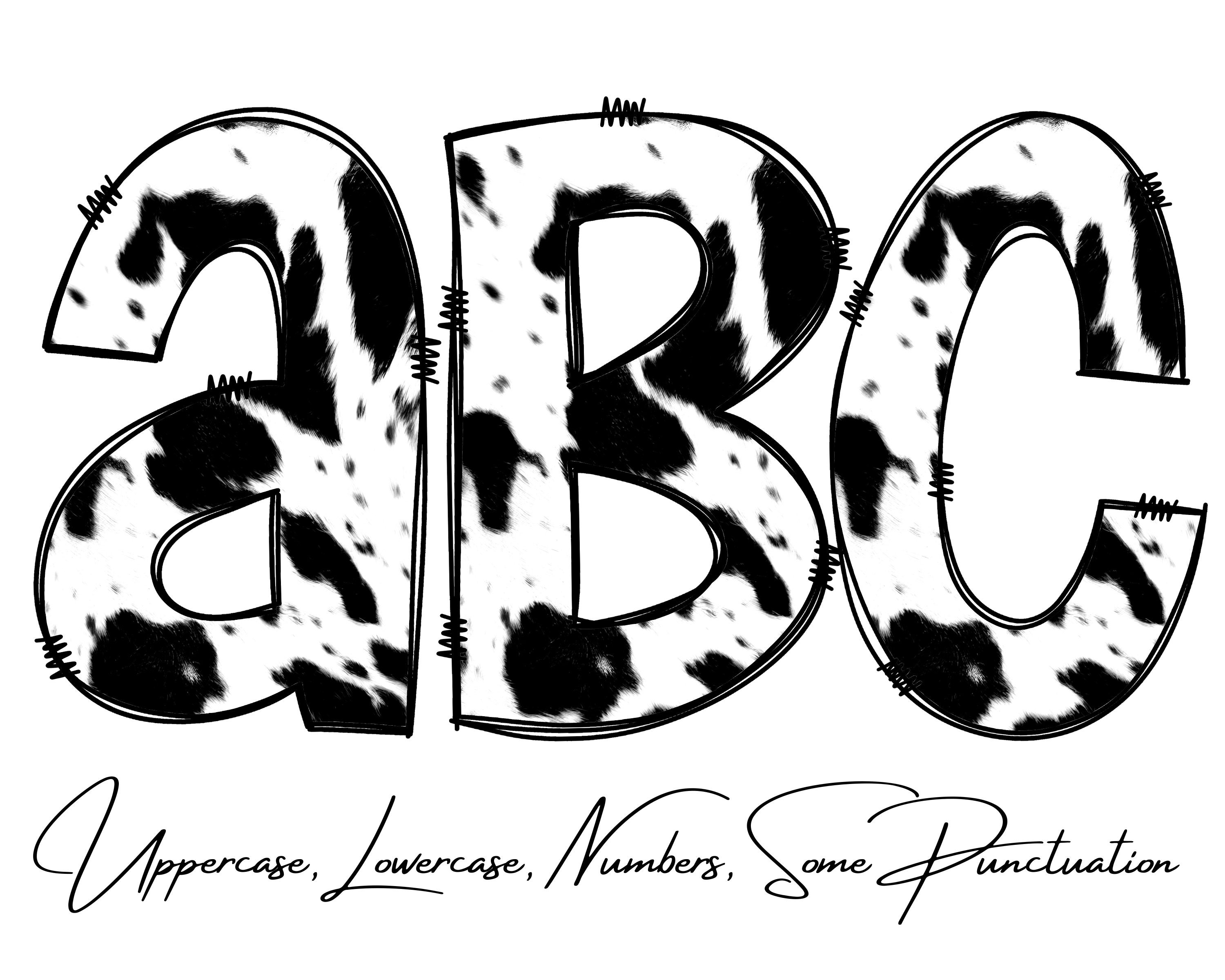 Cow Print Doodle Alphabet, Animal Print, Cowhide, Sublimation Letters ...