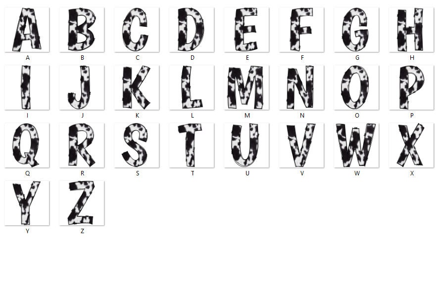 Western Cowhide Doodle Alphabet Letters, Cow Print, Animal Pattern ...