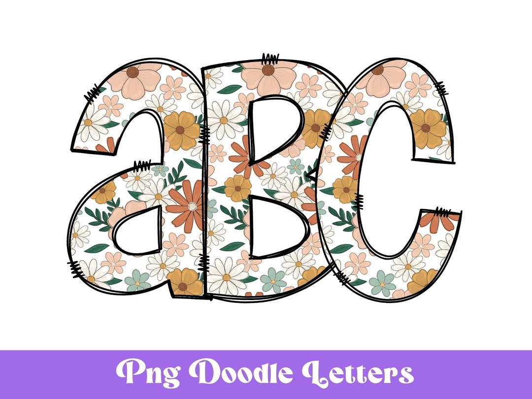 Retro Summer Alphabet Doodle Letters, Clipart, PNG Design, Flower ...