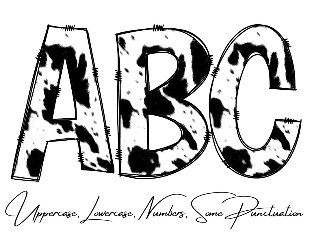 Cow Print Doodle Alphabet Animal Print Cowhide Sublimation - Etsy