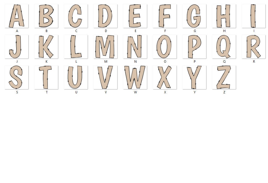 Tan Doodle Alphabet Clipart, Sublimation Letter Set, Commercial Use ...