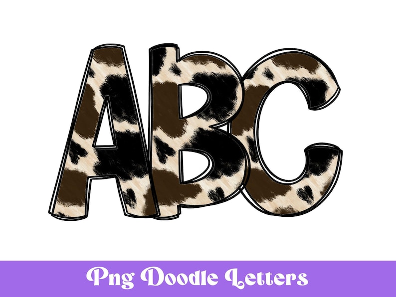 Cow Print Doodle Alphabet Clipart, Animal Pattern, Western Cowgirl ...