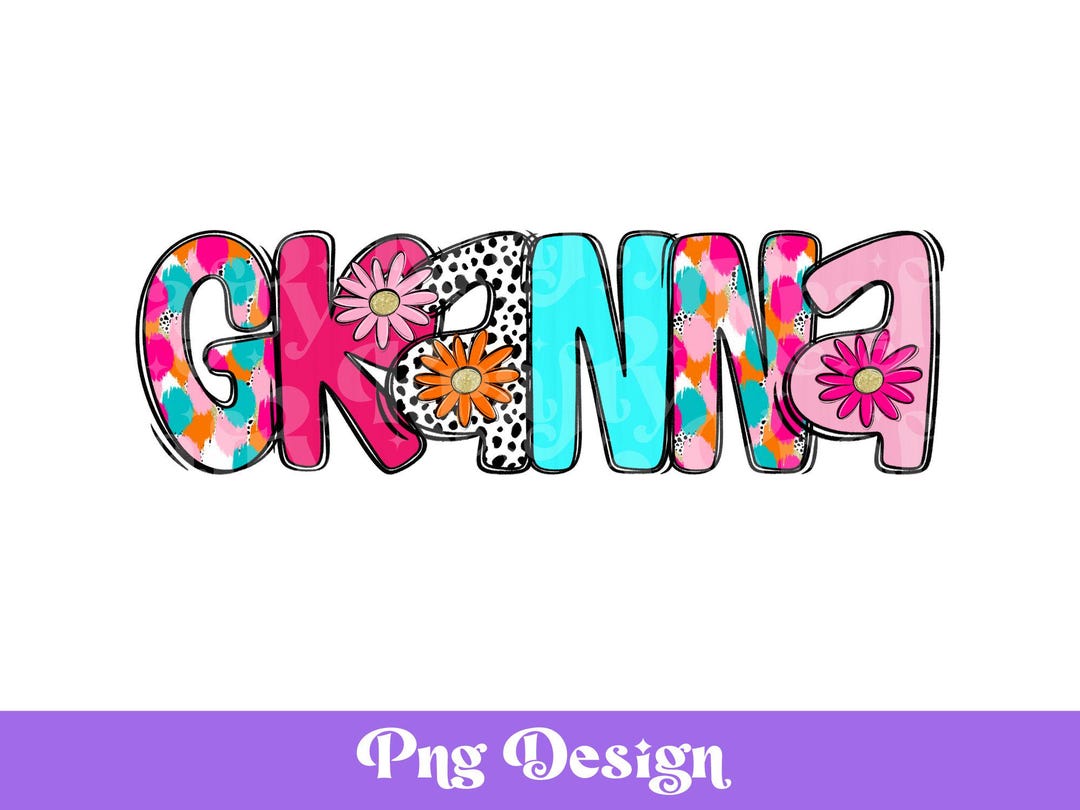Preppy Granna Sublimation PNG Design, Bright Doodle Letters, Mother's ...