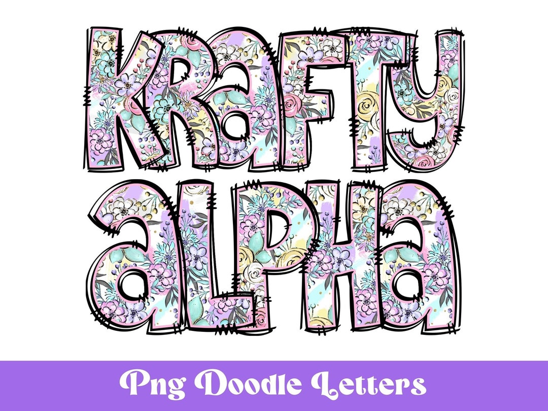 Watercolor Floral Doodle Letter Alphabet Set, Summer Sublimation ...