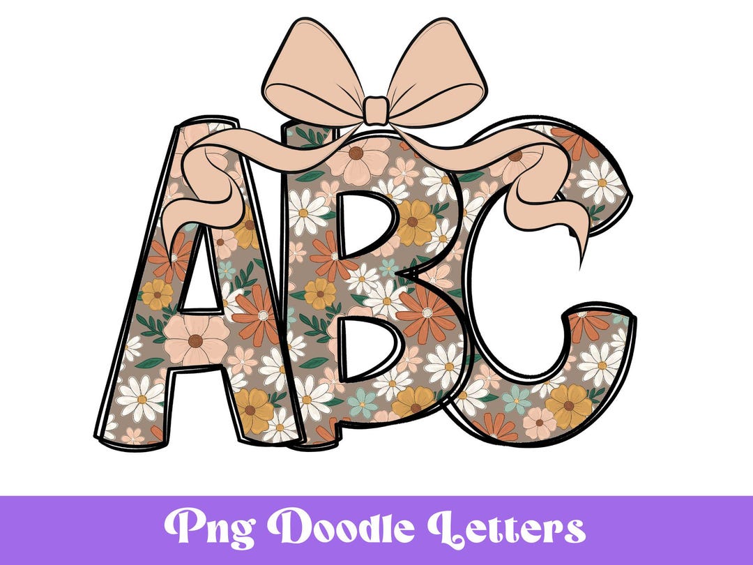Floral Doodle Alphabet Letters: Retro PNG Clipart (digital File) - Etsy