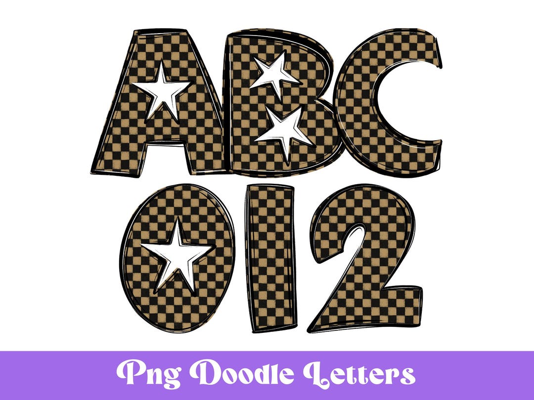 Checkered Star Alphabet Clipart: Doodle Font, Sublimation Letters (PNG ...