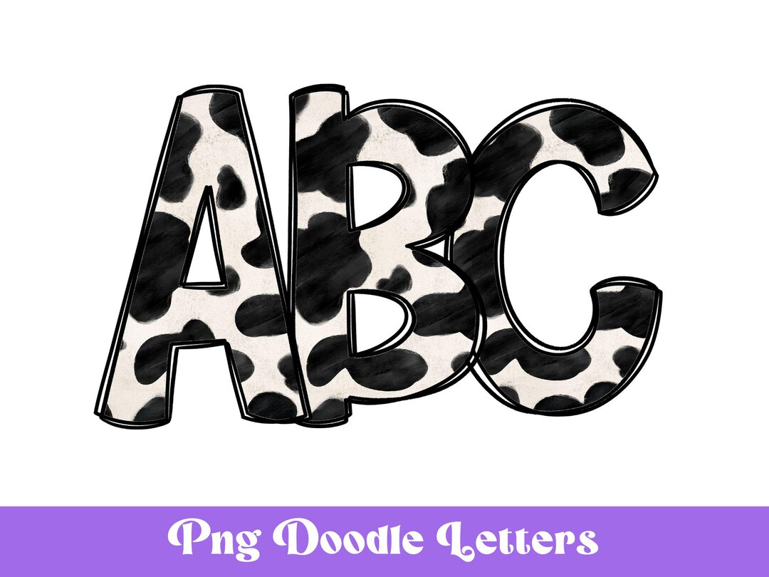 Cow Print Doodle Alphabet Clipart, PNG Design, Instant Download, Animal ...