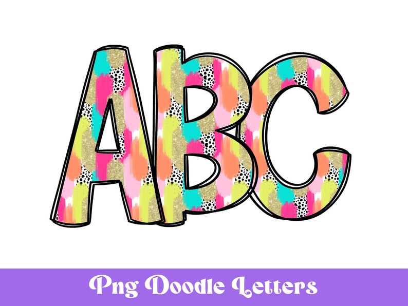 Glitter Brush Stroke Alphabet Clipart: Doodle Letter Set (digital File ...