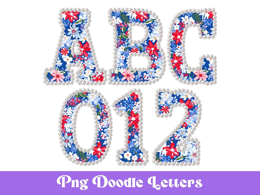 Pearl Alpha Set, Doodle Alphabet Clipart, Sublimation Letter Set, Hand ...