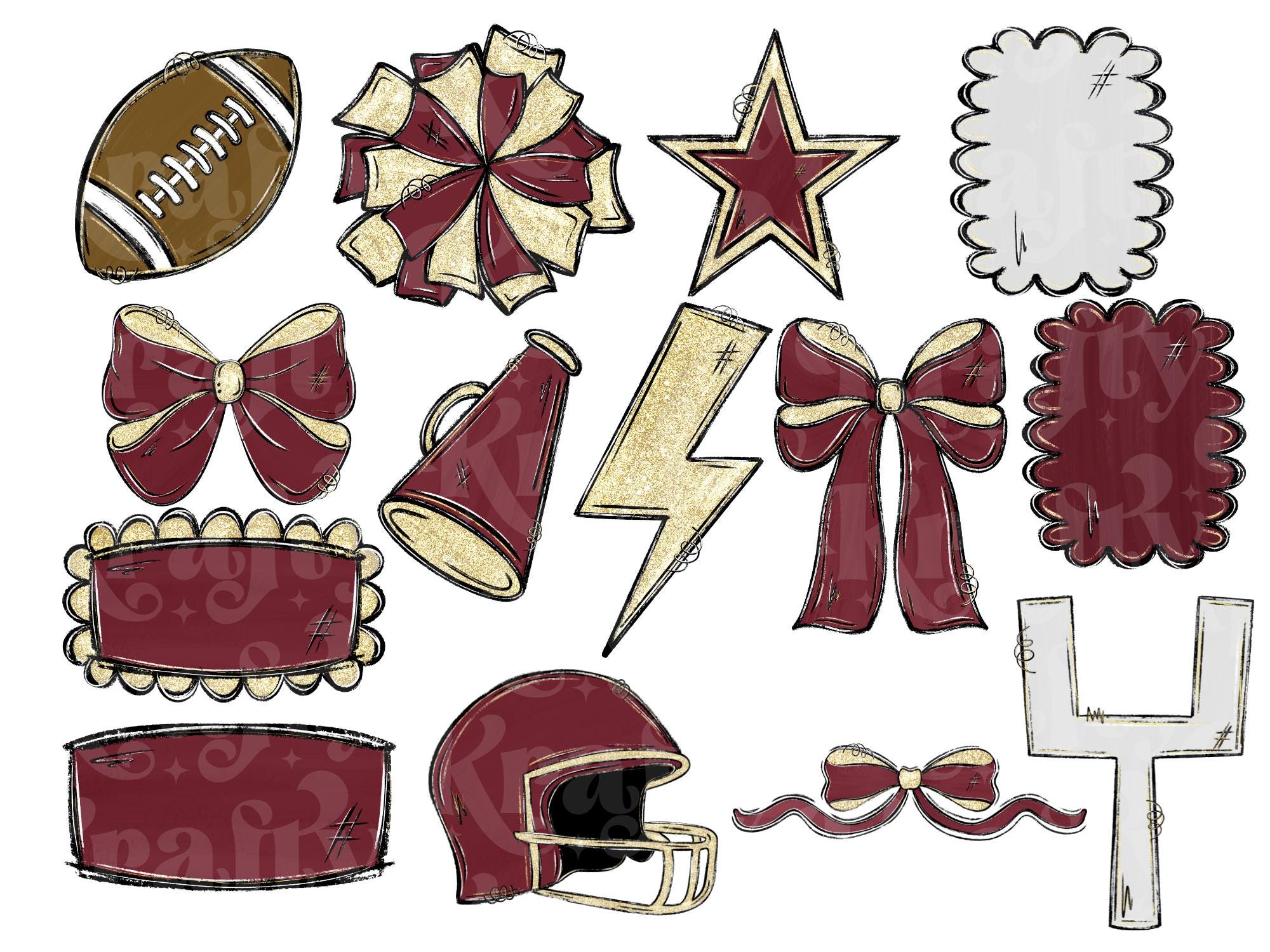 School Spirit Alphabet Clipart: Maroon Team Mascot, Football & Cheer ...