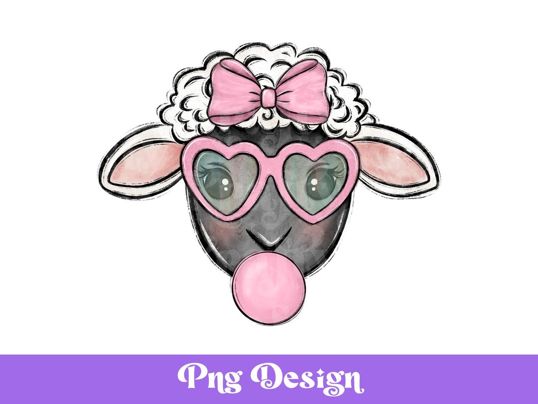 Preppy Sheep Blowing Bubble Gum PNG, Sublimation Shirt Design, Instant ...