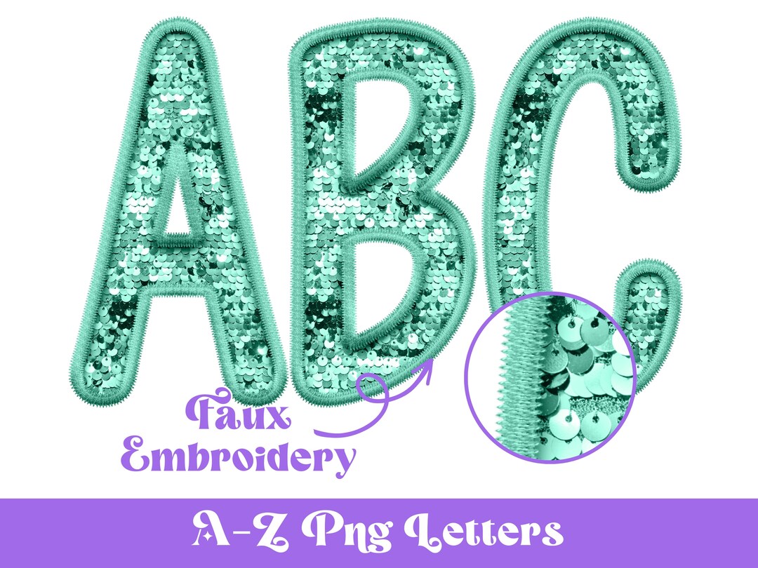 Faux Embroidery Alphabet Letters, Clipart, PNG Design, Faux Sequin ...