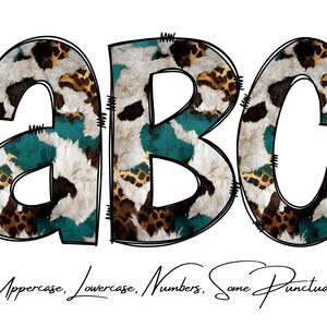 Cow Print Doodle Alphabet Clipart, Animal Pattern, Western Turquoise ...