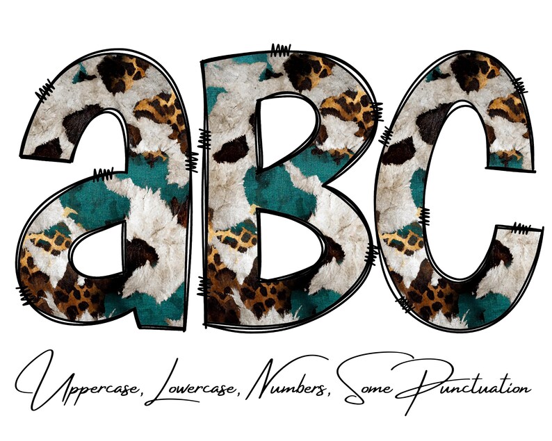 Cow Print Doodle Alphabet Clipart Animal Pattern Western - Etsy