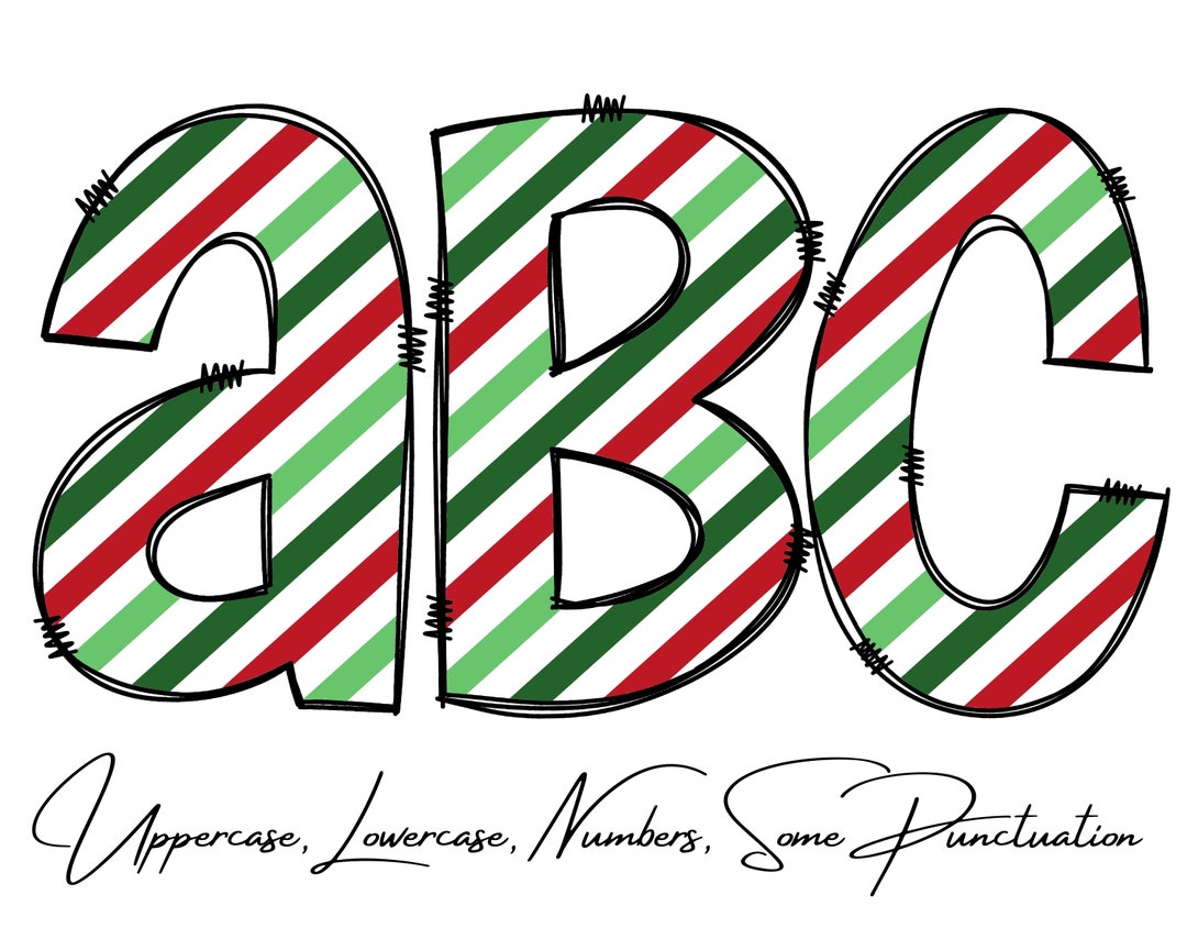 Christmas Doodle Alphabet Clipart, Stripe Pattern, Winter Sublimation ...