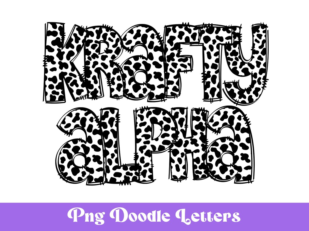 Cow Print Doodle Alphabet Clipart, PNG Design, Instant Download, Animal ...