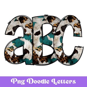 Cow Print Doodle Alphabet Clipart, Animal Pattern, Western Turquoise ...
