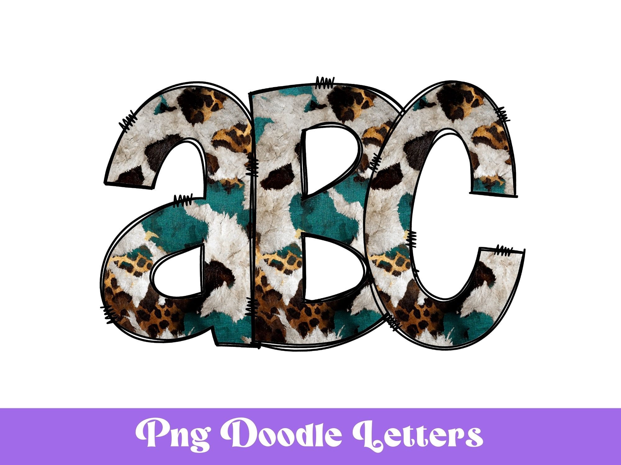 Cow Print Doodle Alphabet Clipart, Animal Pattern, Western Turquoise ...