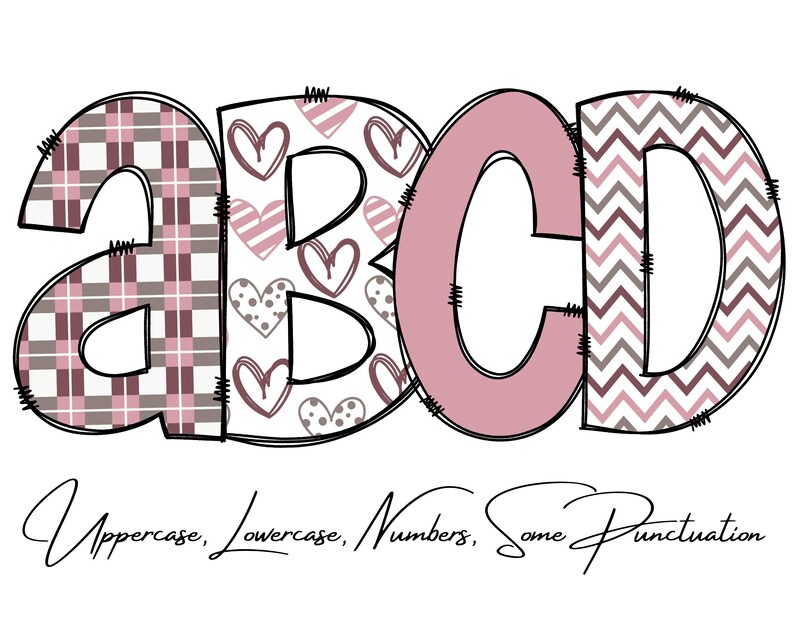 Valentine's Day Doodle Alphabet Clipart, Sublimation Letters, PNG ...
