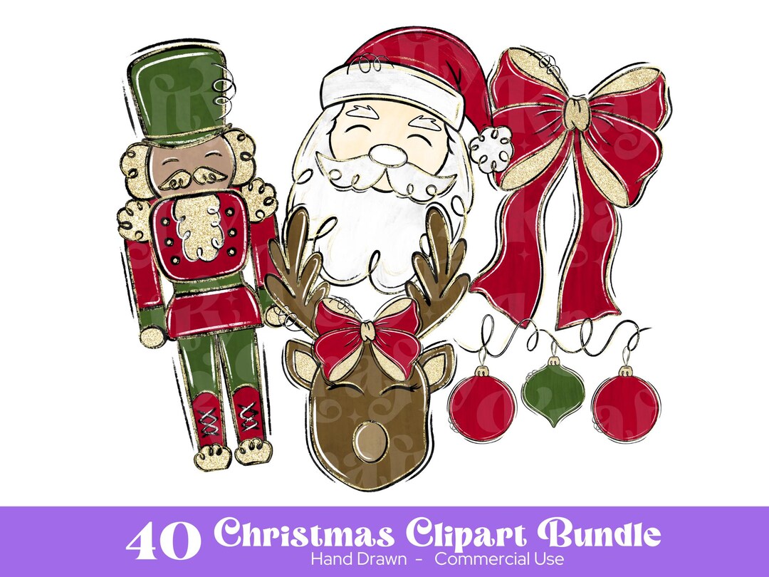 Christmas Clipart PNG Bundle: Hand Drawn Santa, Nutcracker (commercial ...