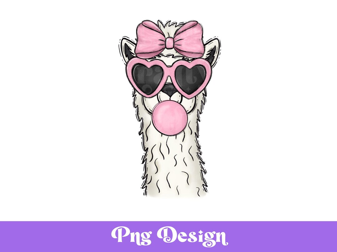 Preppy Llama Blowing Bubble Gum PNG, Sublimation Shirt Design, Instant ...