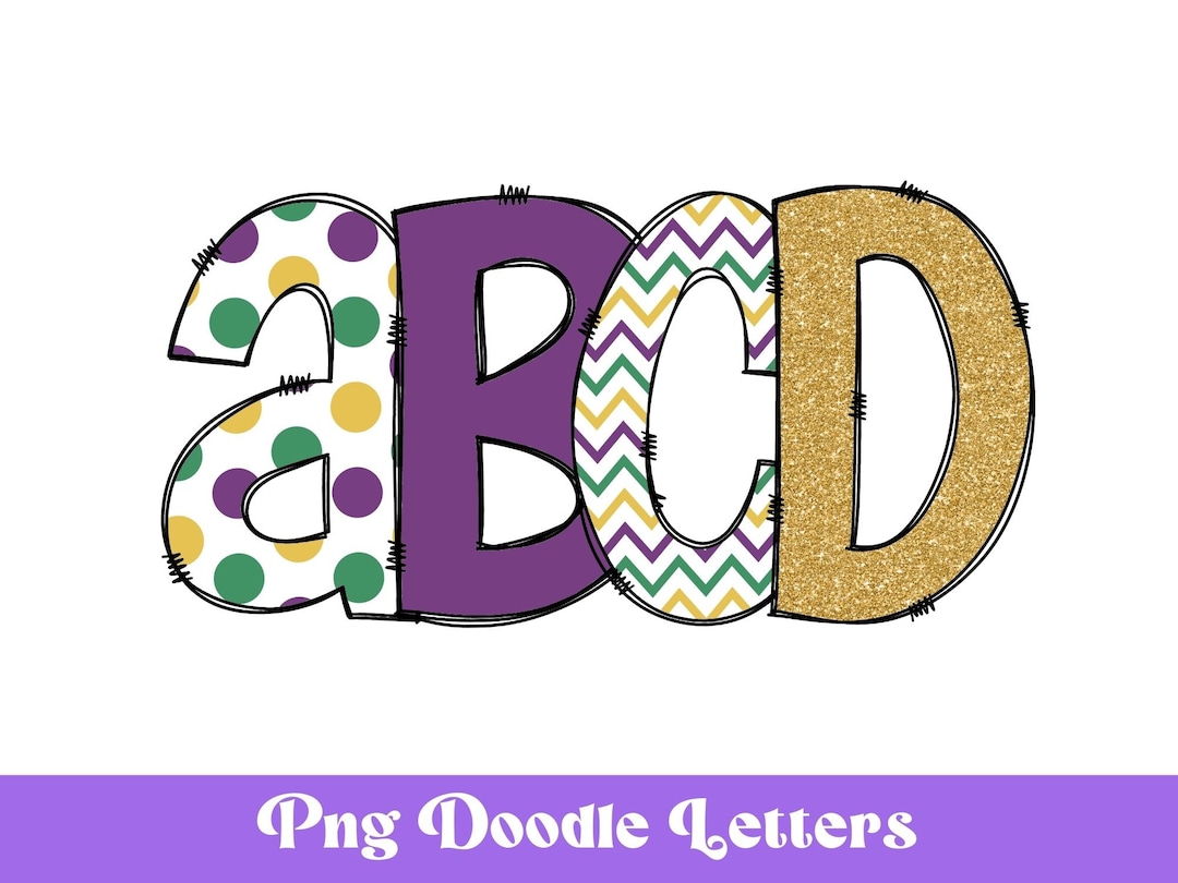 Mardi Gras Doodle Alphabet Clipart, Polka Dot Pattern, Sublimation ...