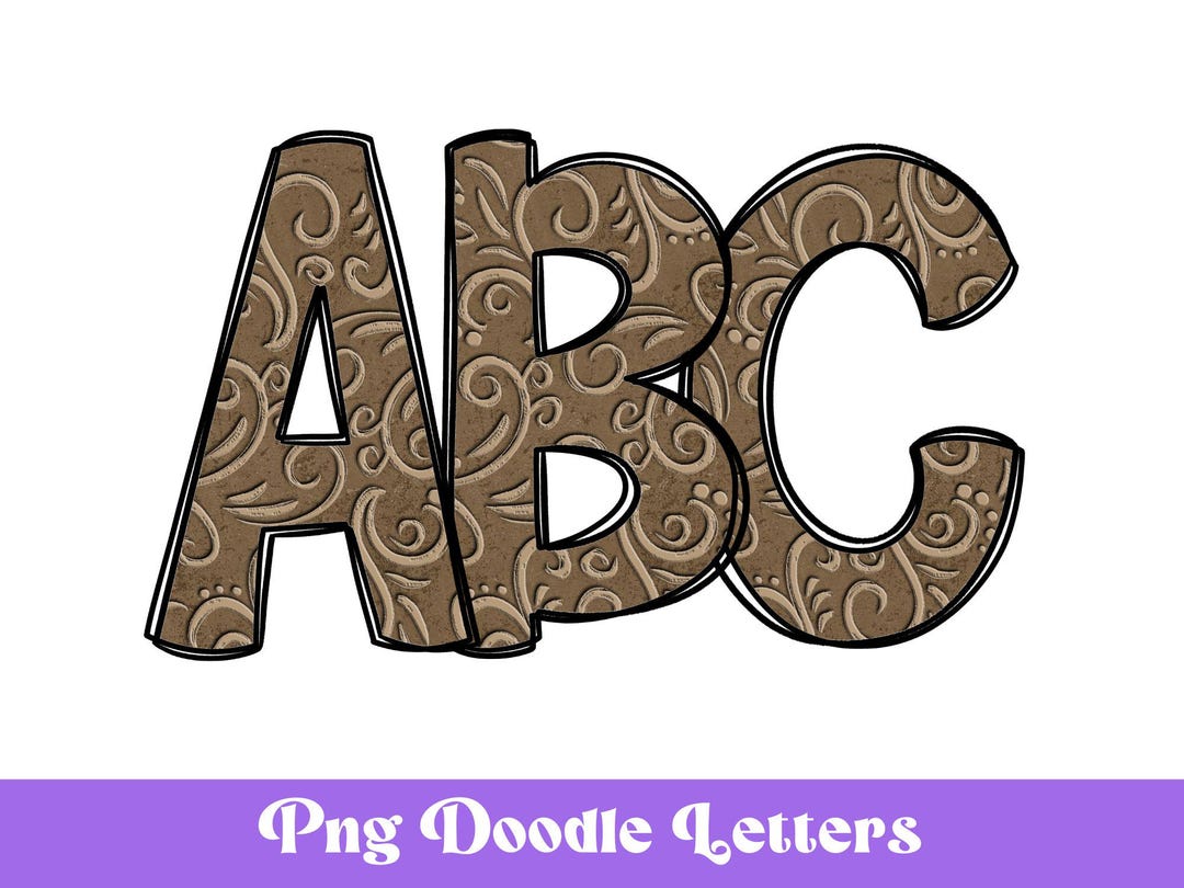 Tooled Leather Doodle Letters, Western Alphabet Clipart, Sublimation ...