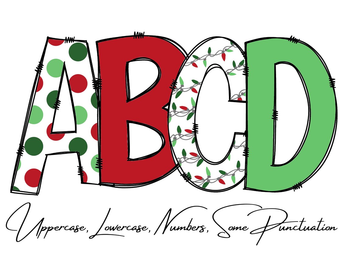 Christmas Doodle Alphabet Clipart Polka Dot Pattern Winter - Etsy