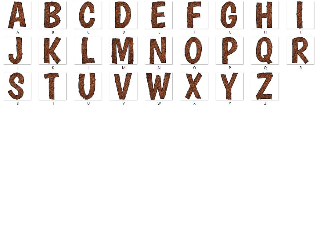 Tooled Leather Doodle Letters, Western Alphabet Clipart, Sublimation ...