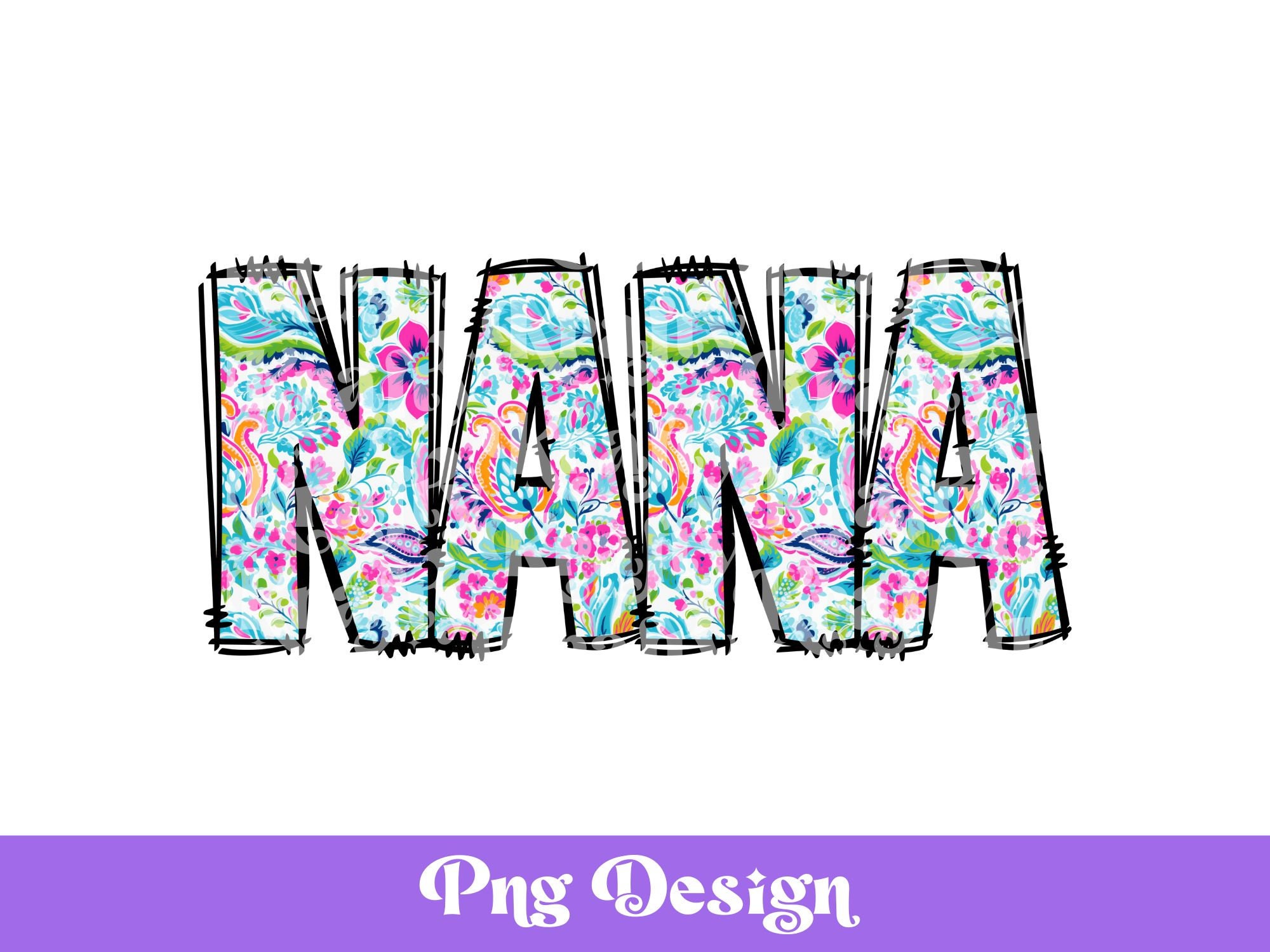Preppy Nana Sublimation PNG Design, Bright Doodle Letters, Mother's Day ...