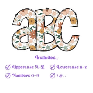 Retro Summer Alphabet Doodle Letters, Clipart, PNG Design, Flower ...