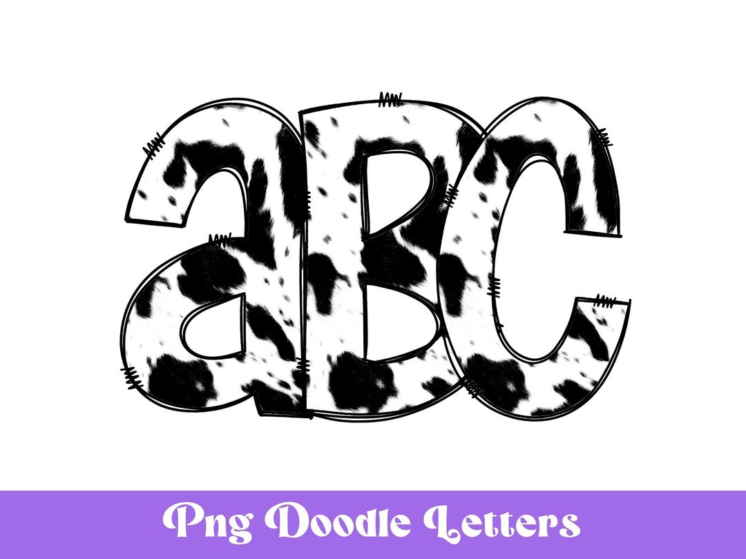 Cow Print Doodle Alphabet, Animal Print, Cowhide, Sublimation Letters ...